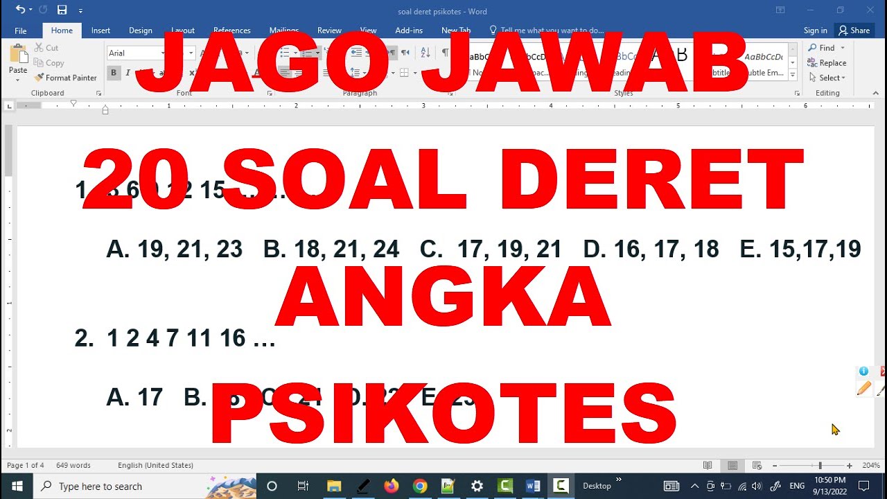 Jago Jawab 20 Variasi Soal Deret Angka Psikotes - YouTube