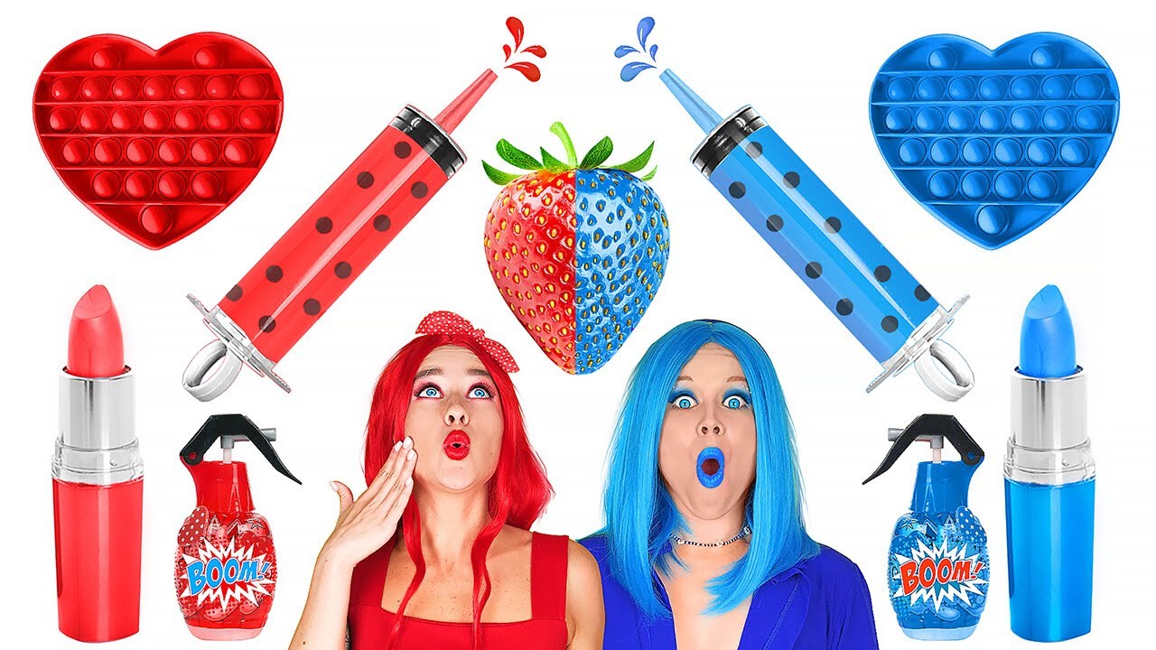 BLUE VS RED FOOD CHALLENGE || Eating Only 1 Color Food For 24 HRS ...