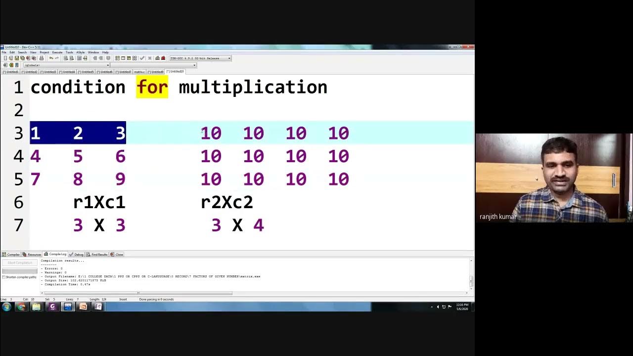 example problem for MULTIPLICATION OF MATRICES C PROGRAMMING - YouTube