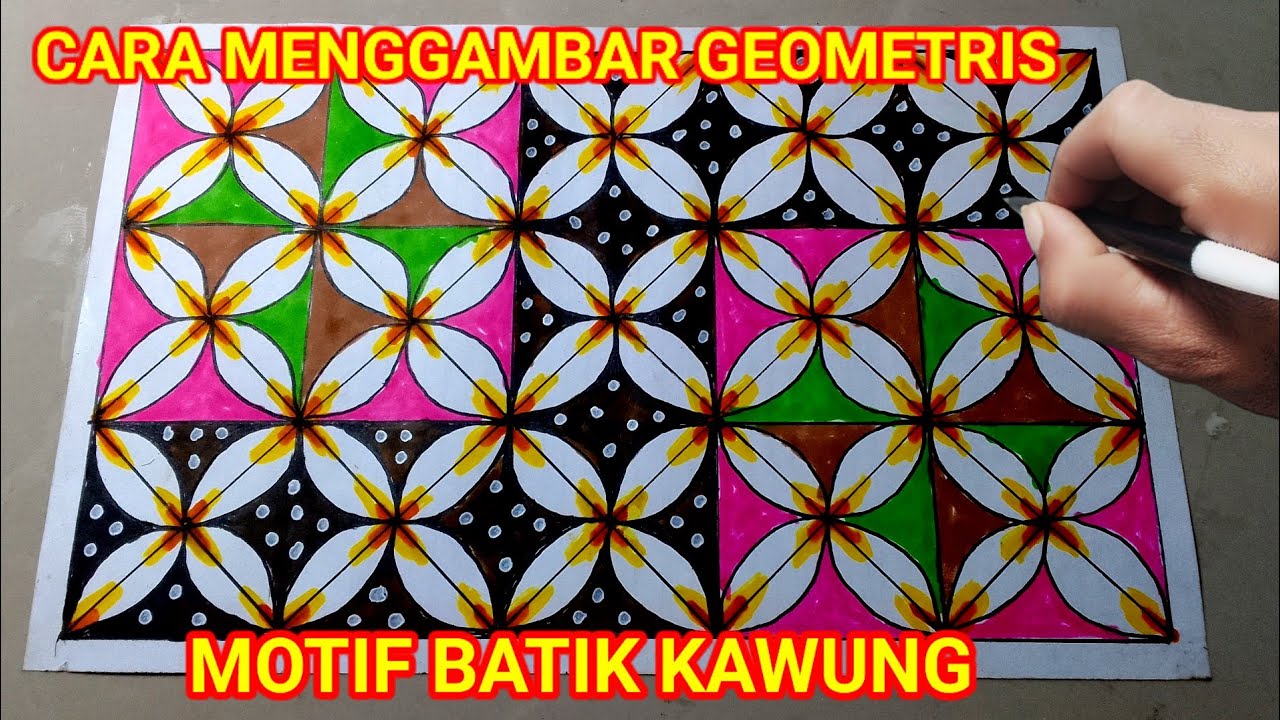 cara menggambar geometris motif batik kawung - YouTube