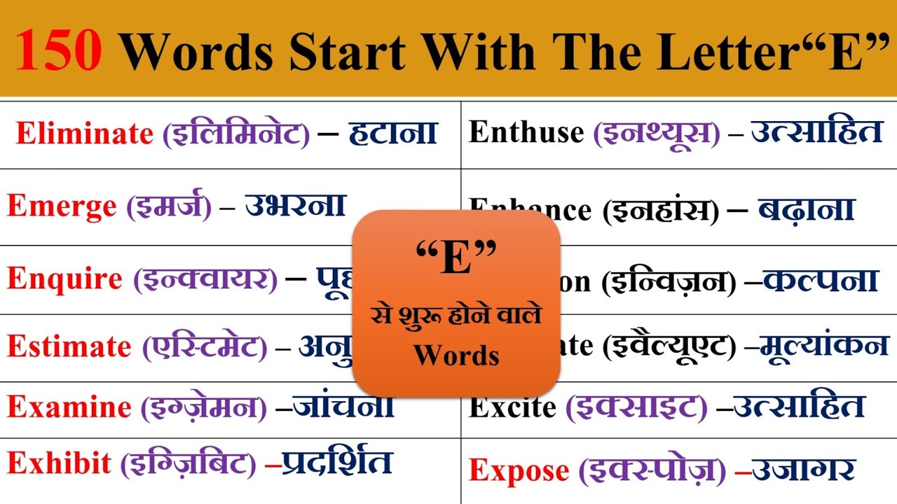 150 Words That Start With The Letter E | English Vocabulary | English ...