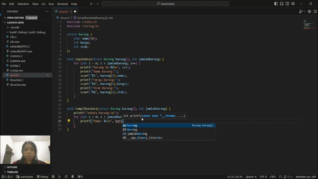 Program Sederhana Bahasa C - Array of Struct dengan Fungsi - YouTube