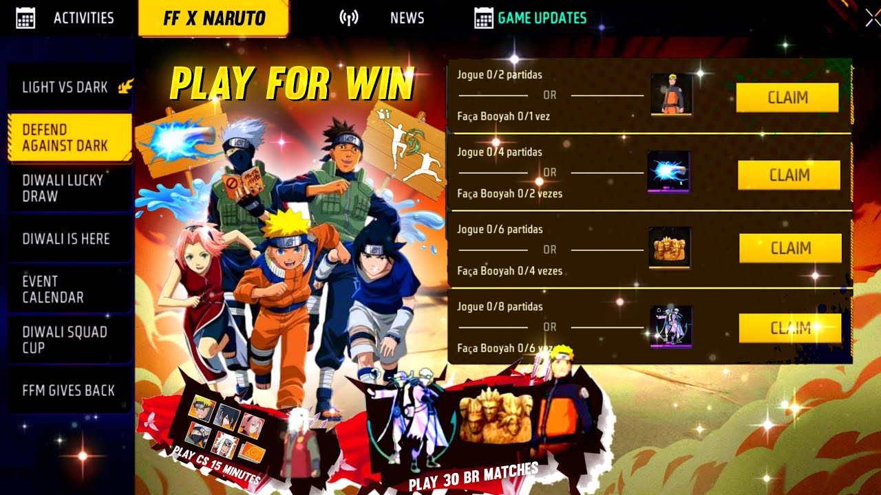 FREE FIRE NEW EVENT | FF X NARUTO FREE REWARDS | 21 NOVEMBER EVENT FREE ...