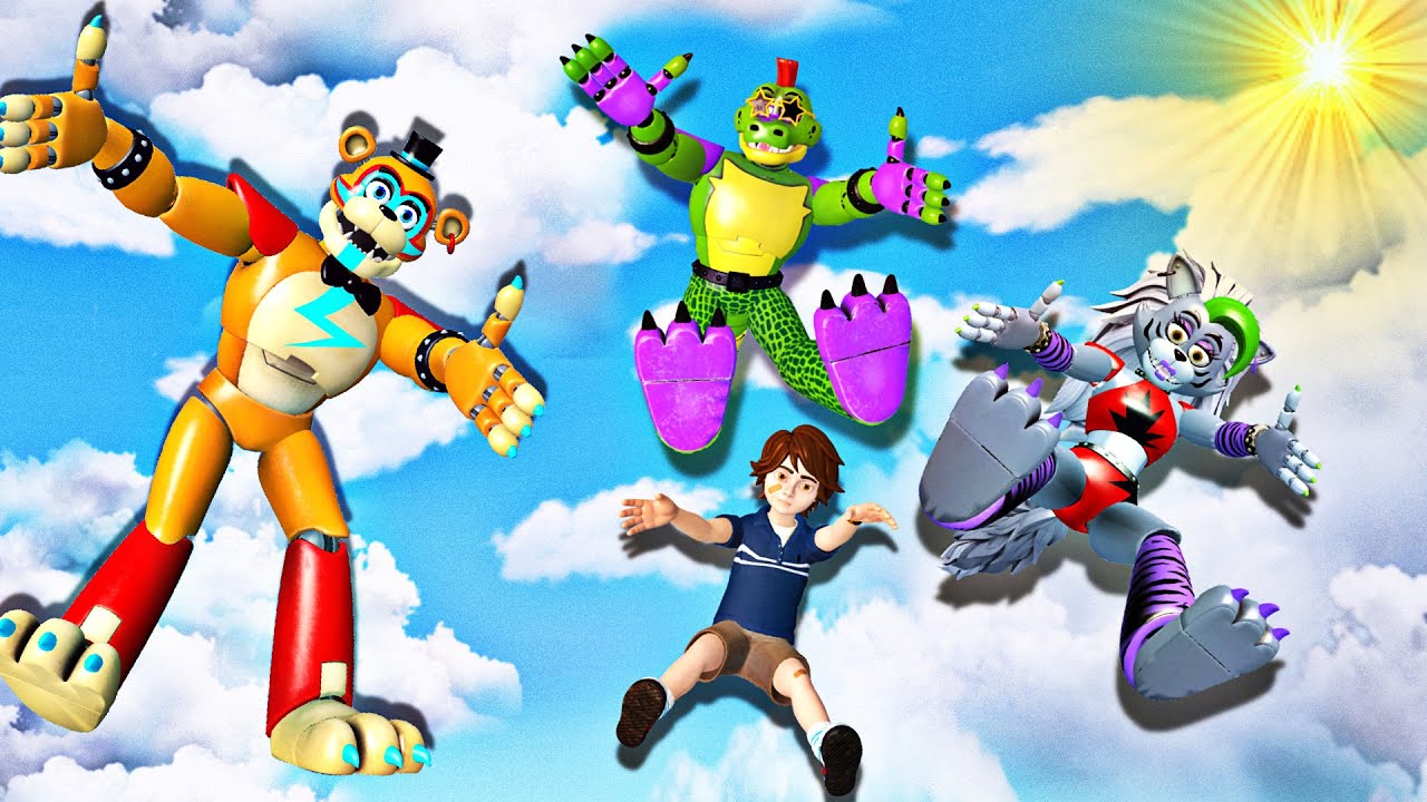 FNAF 9 Security Breach: Freddy & Gregory, Roxy, Monty Ragdoll/Falls ...