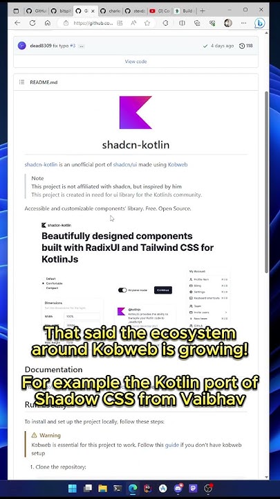 Kobweb in 1 minute | Ep. 2 | Showcases & Inspirations | Compose for Web | Kotlin #kotlin - YouTube
