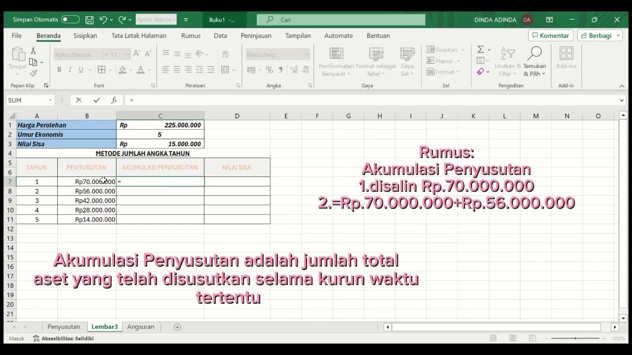Tutorial Rumus Excel Metode Penyusutan Sum Of Year Digits(Jumlah Angka Tahun) - YouTube