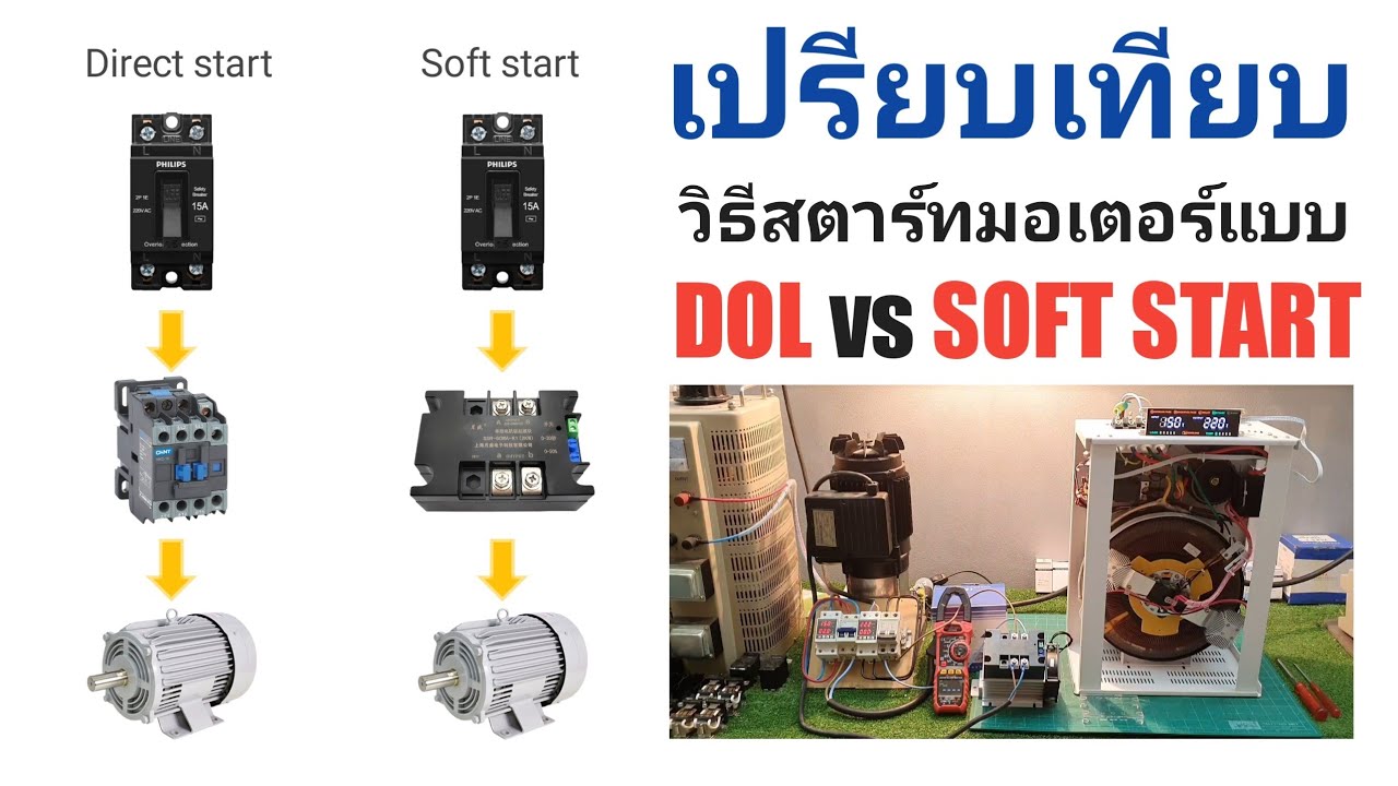 เปรียบเทียบการสตาร์ทมอเตอร์แบบ DOL และ Soft start - YouTube