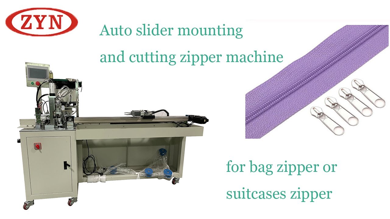 Zipper slider mounting and cutting 2 in 1 machine - YouTube