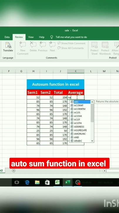 auto sum function in excel #sum #average #count #max #min#calculatelargestvalue #excel#viral# ...