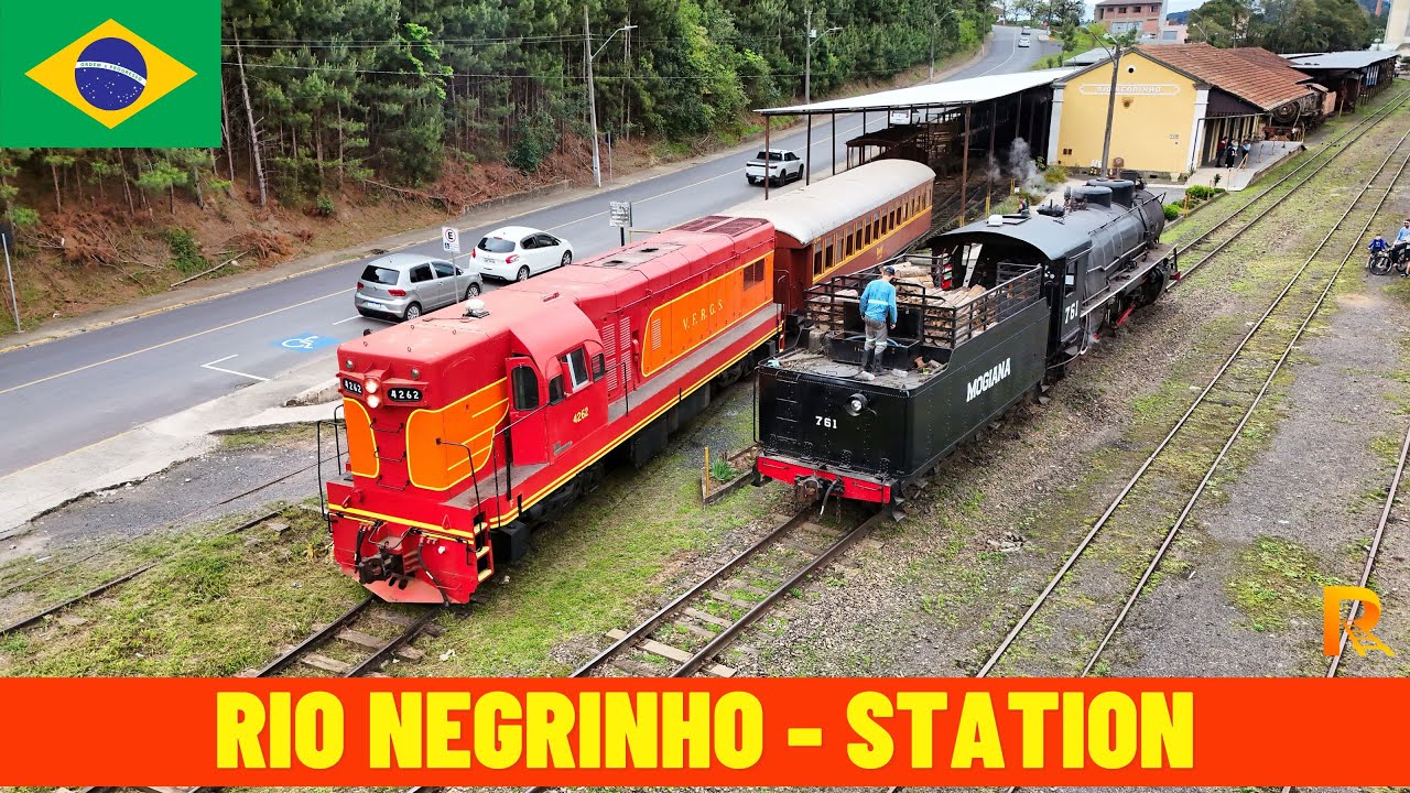 Steam Train Maneuvering with Diesel Locomotive – Aerial View at Rio ...
