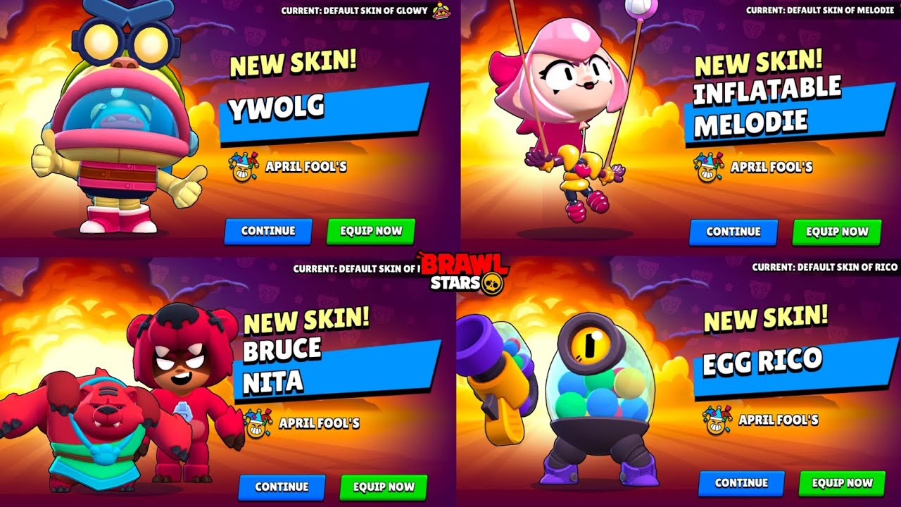 ALL APRIL FOOL'S SKINS UNLOCK ANIMATION | Brawl Stars - YouTube
