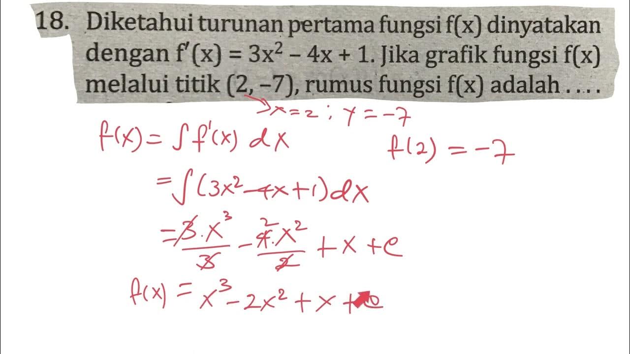 Diketahui turunan pertama fungsi f(x) dinyatakan dengan f’(x)=3x²-4x+1,jika grafik fungsi f(x ...