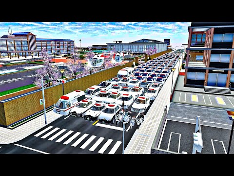 ALL POLICE CARS COLLECT AT SCHOOL GATE 🚓 - Police car 🚓, Ambulance 🚑 & Motor Bike - Sakura 🥶🤩🚨