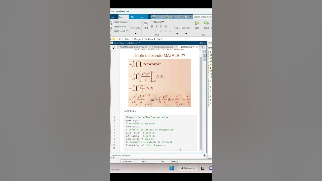 INTEGRAL DEFINIDA TRIPLE con MATLAB. #matlab #integration #integral #maths #matlabproject - YouTube
