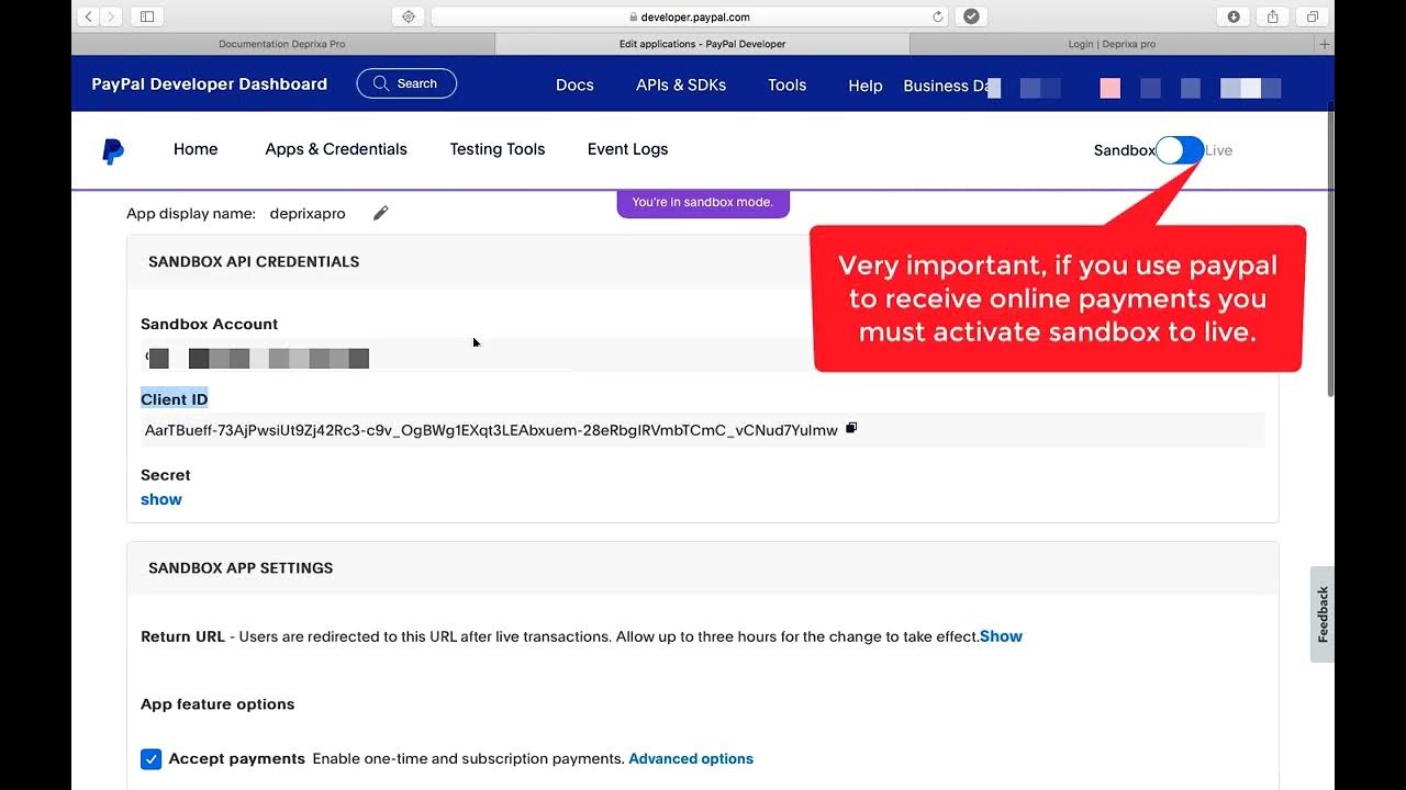 SANDBOX API CREDENTIALS Cliend ID PAYPAL - YouTube