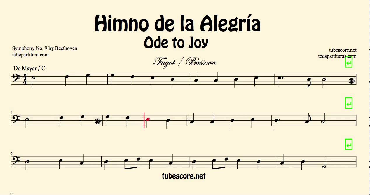 Himno de la Alegría Partitura de Fagot Ode to Joy en Do Mayor ...