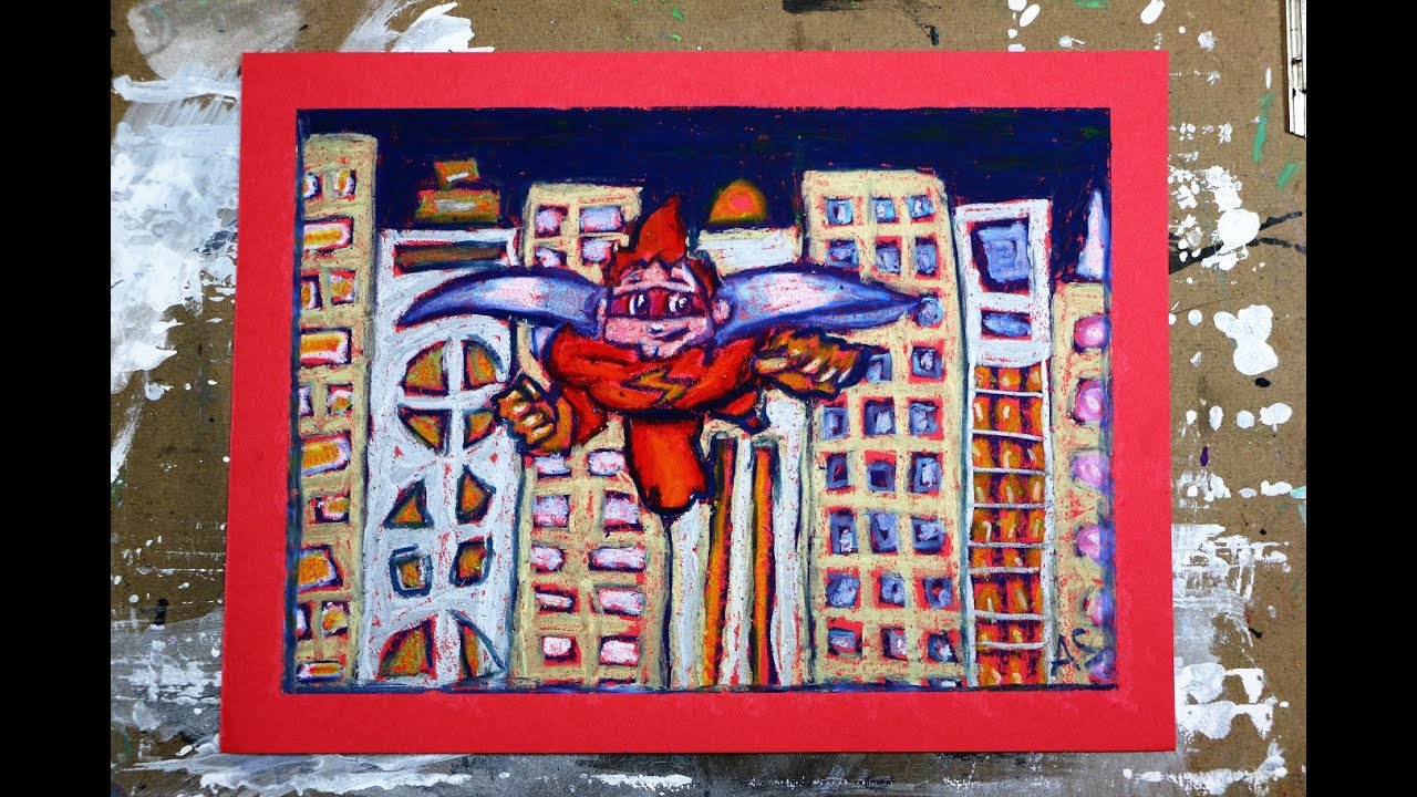 How to Draw a Super Hero with Oil Pastels - YouTube