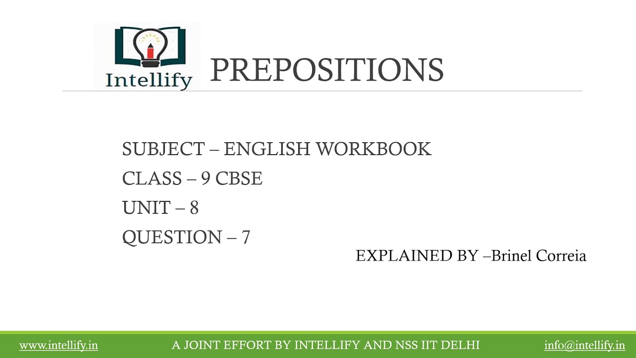 NCERT Solutions for Class 9 English Workbook Unit 8 Prepositions ...
