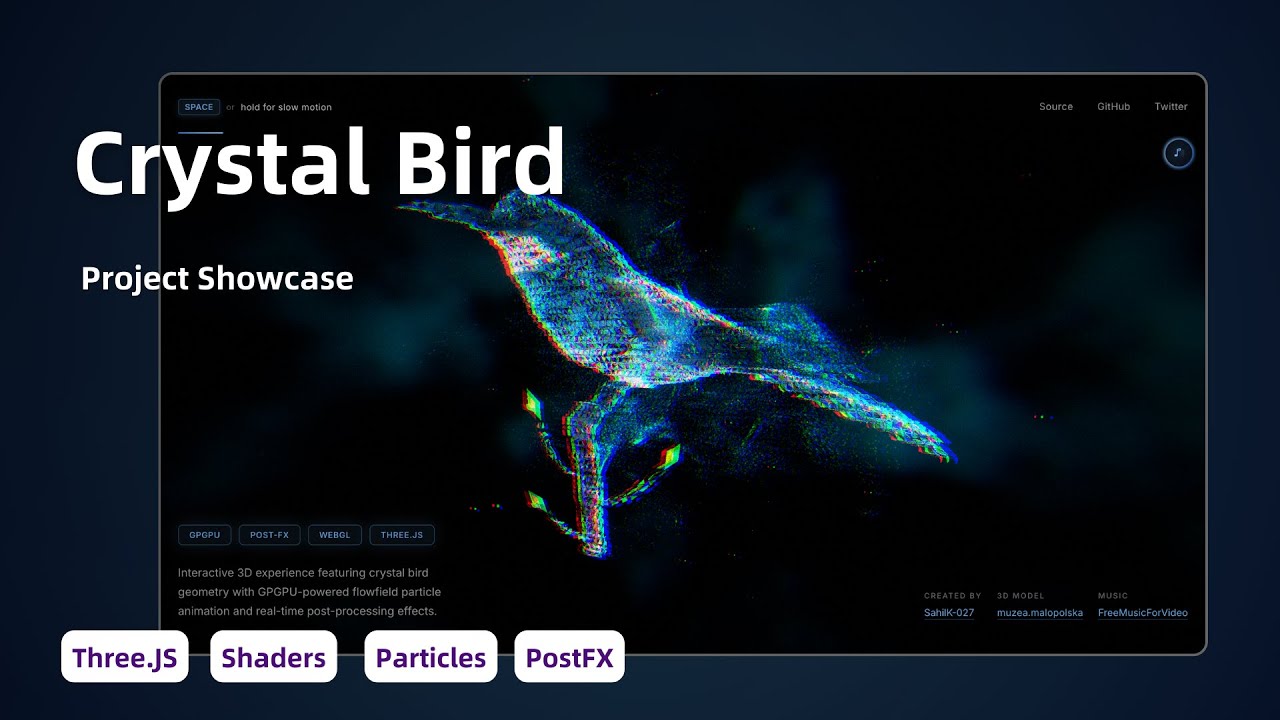 Crystal Bird | GPGPU Particles flowfield Animation and Slow Motion Blur ...