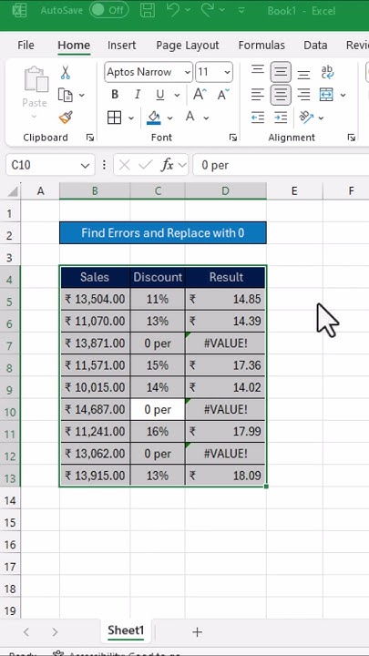 Excel Interview Question #161 Find Errors and Replace with Zero - YouTube
