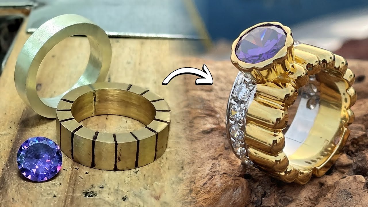 Making an Amethyst Bi-Metal Ring with Diamond | Silver | Gold | Diamond ...