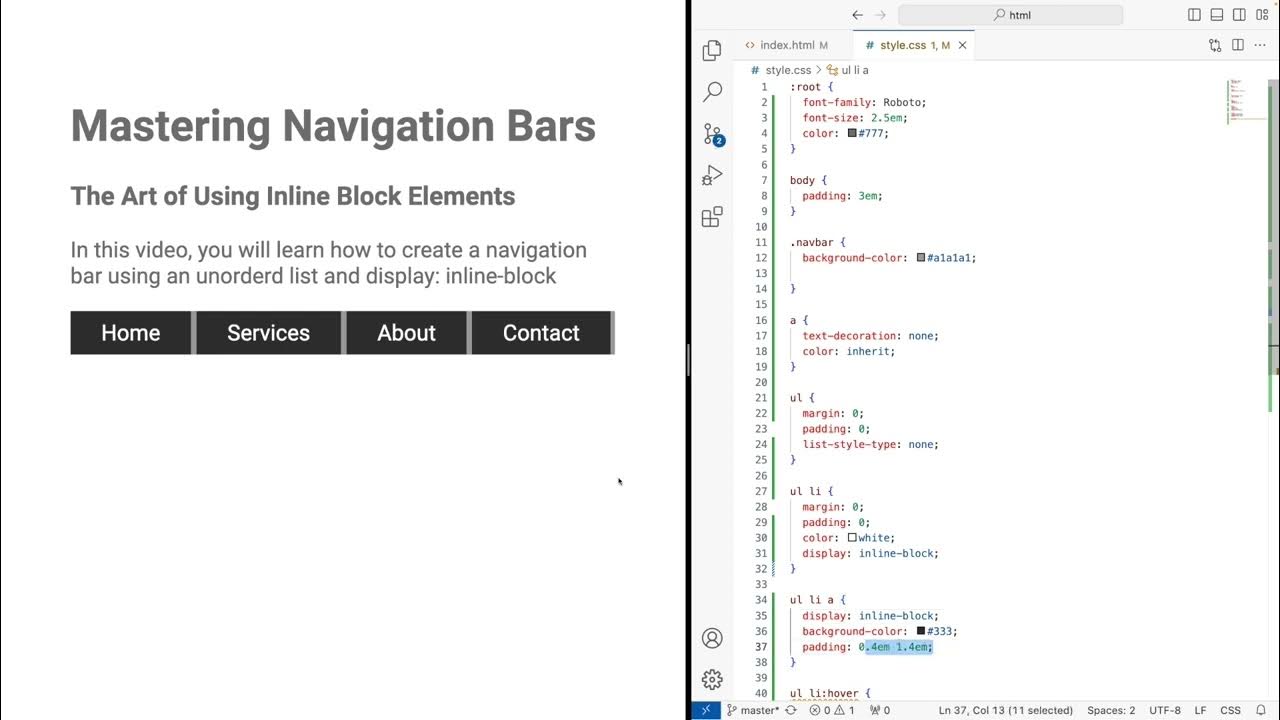 Mastering Navigation Bars using Inline Block Elements with CSS - YouTube