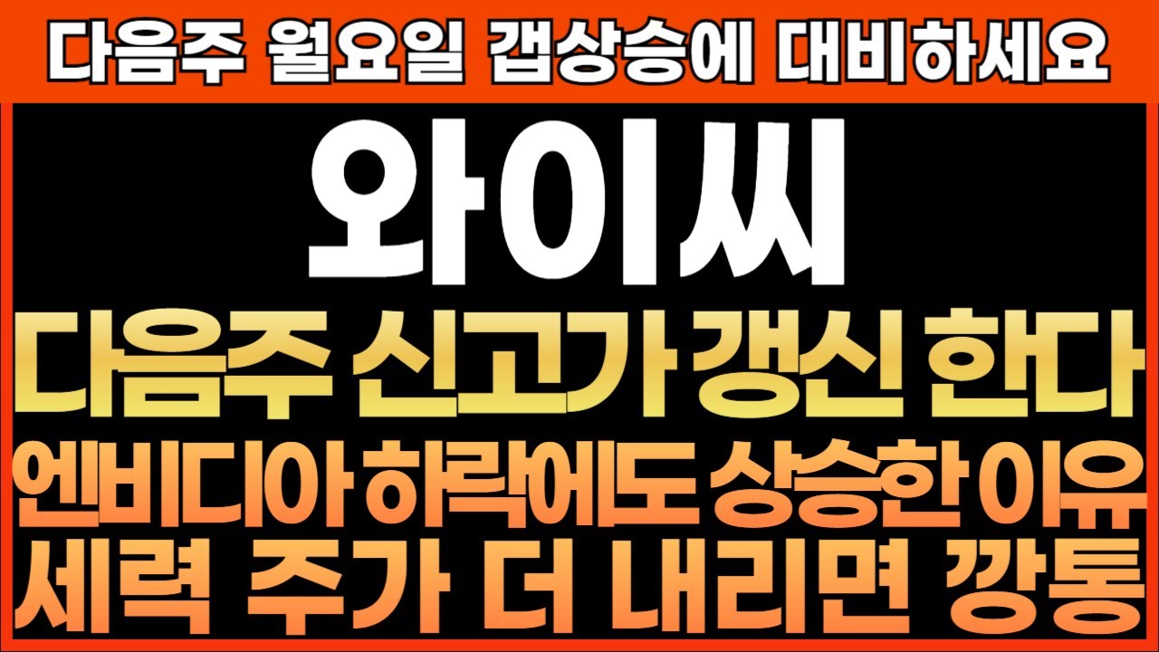 와이씨 주가전망 다음주 월요일 갭상승에 대비하세요 다음주 신고가 갱신 한다 엔비디아 하락에도 상승한 이유 세력 주가 더 내리면 큰일난다 최프로 Youtube
