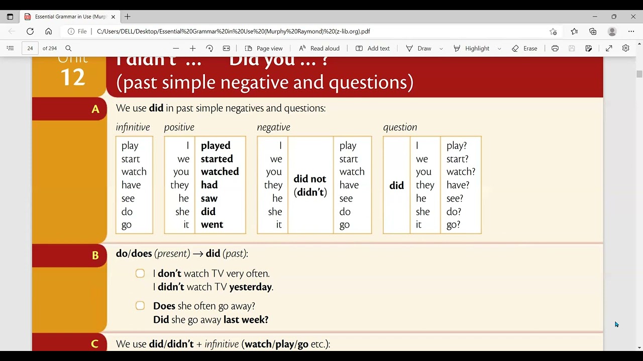 Unit - 12 I didn't... Did you..? ( past simple negative and questions ...