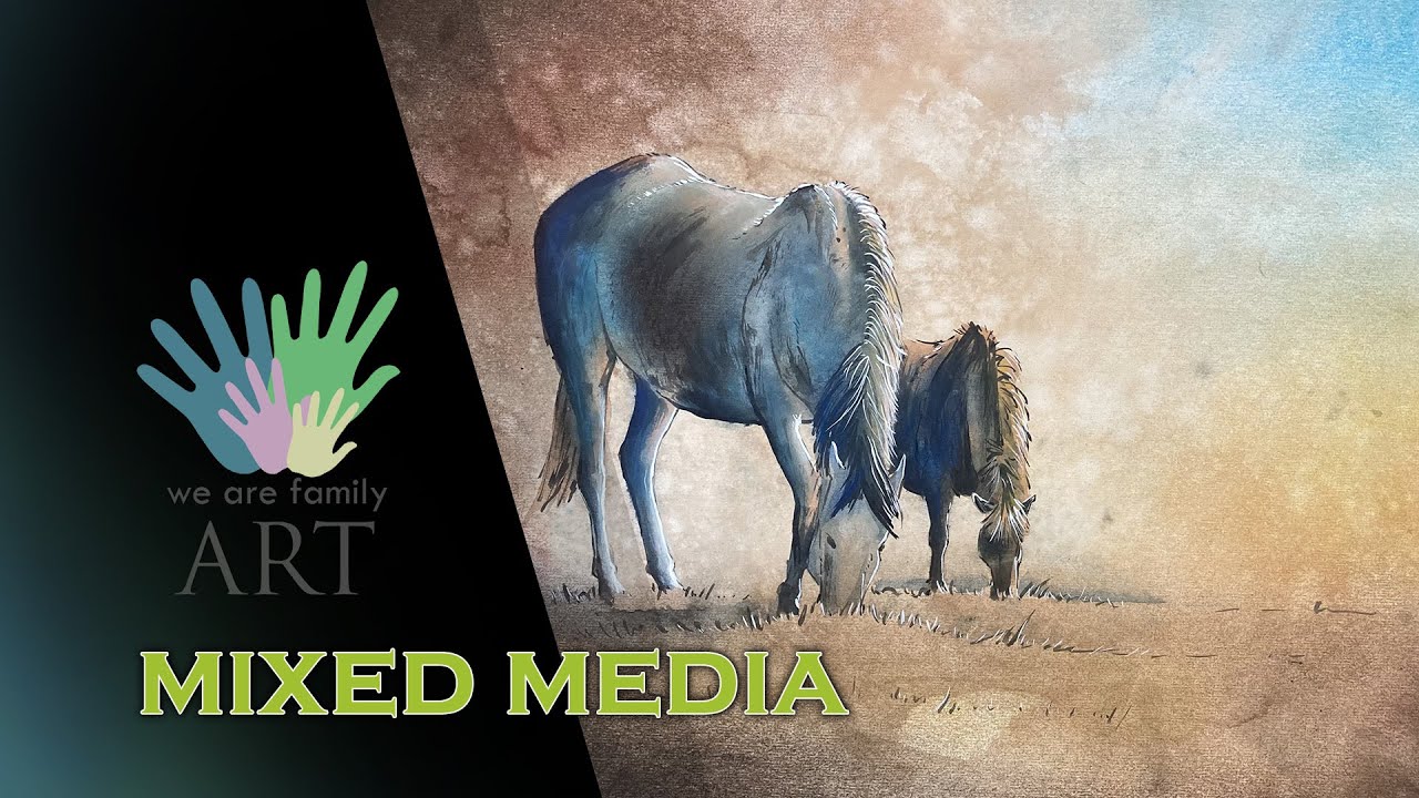 Watercolor , ink and soft pastels speedpaint tutorial, Horses - YouTube