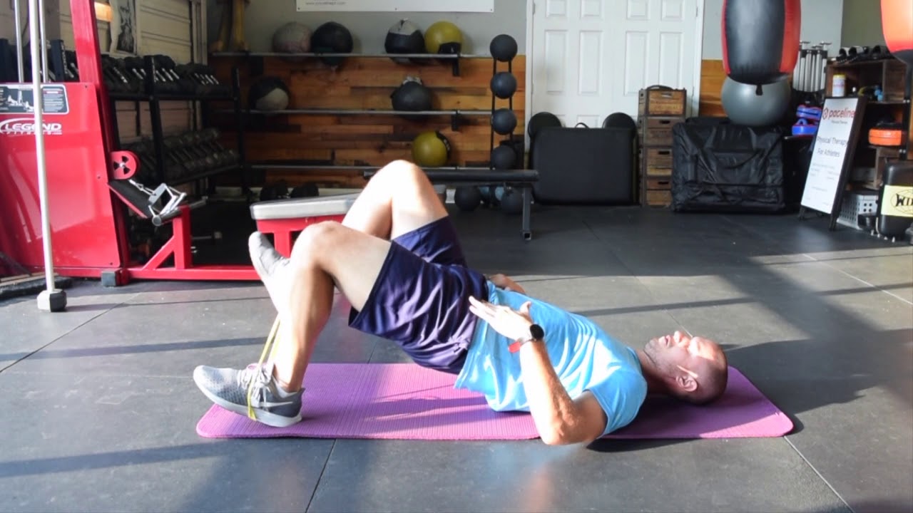 Band Resisted Hip Bridge with Marching - YouTube