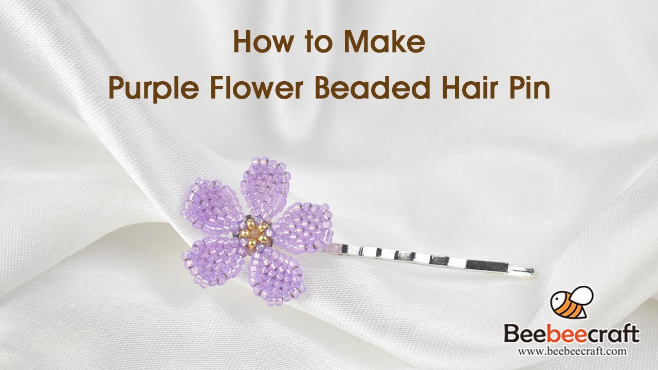 How to Make Purple Flower Beaded Hair Pin - YouTube