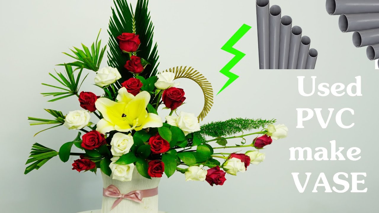 How To MAKE BASIC Arrange RED ROSE mix White Rose mix Lily Flowers?104 ...