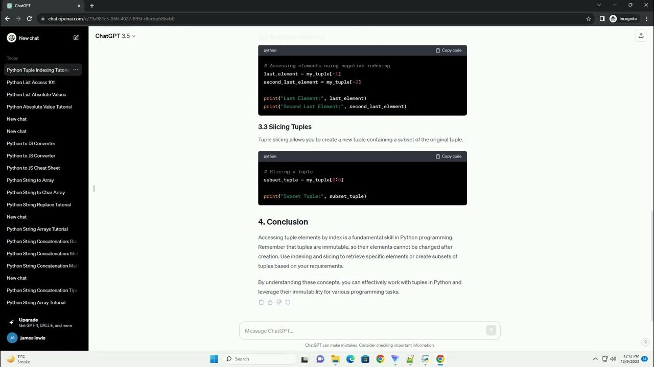 Python Access Tuple By Index Youtube