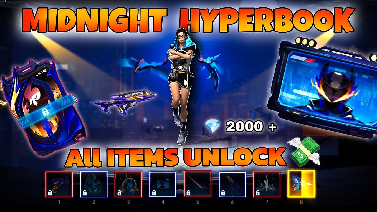 MIDNIGHT HYPERBOOK 💎💸 ALL ITEMS UNLOCKED😎 | FREE FIRE🔥 MIDNIGHT HYPER ...