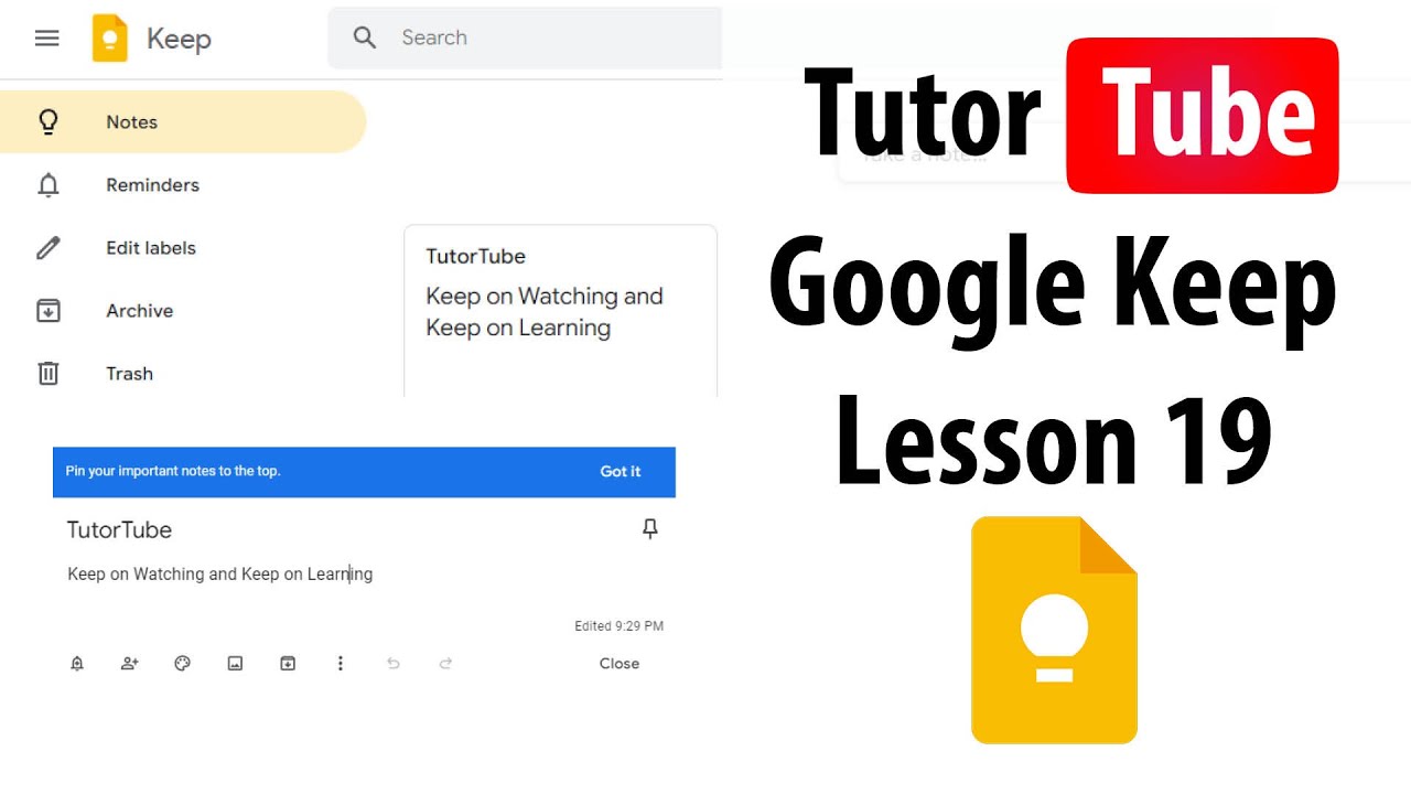 Google Keep Tutorial - Lesson 19 - Keyboard Shortcuts - YouTube