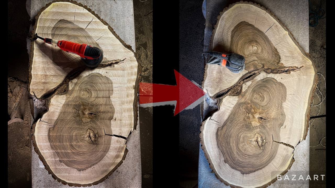 Finishing a Live Edge Black Walnut - Sanding process - YouTube