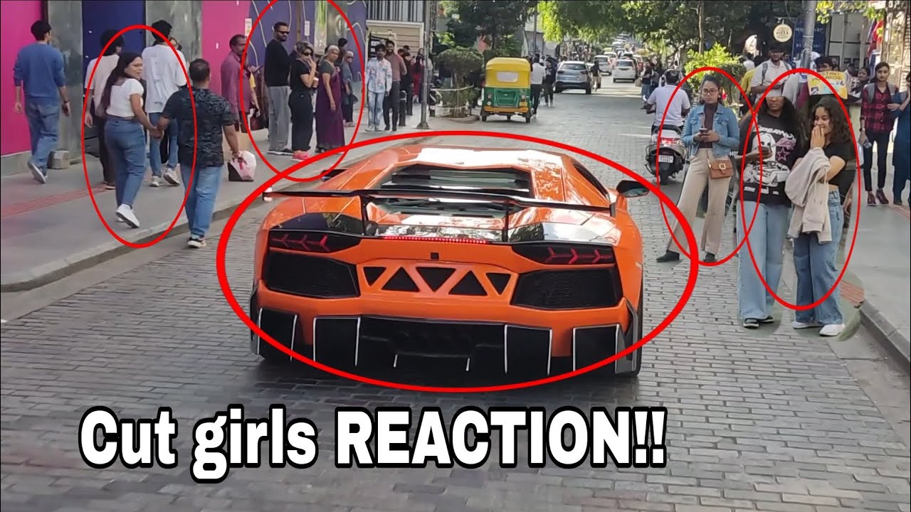 Cute girl's 💕 reaction towards Lamborghini Aventador||Rev, Acceleration ...