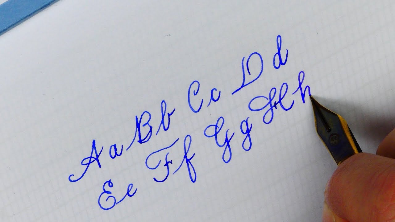 English Cursive alphabet with a fountain pen, lowercase and capital ...