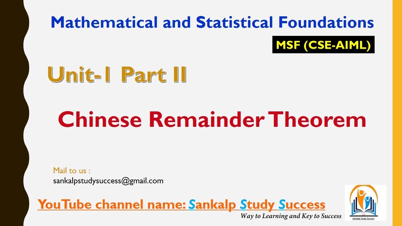 1.10 MSF || UNIT 1 || Chinese Remainder Theorem || R22 2-1 || JNTUH ...