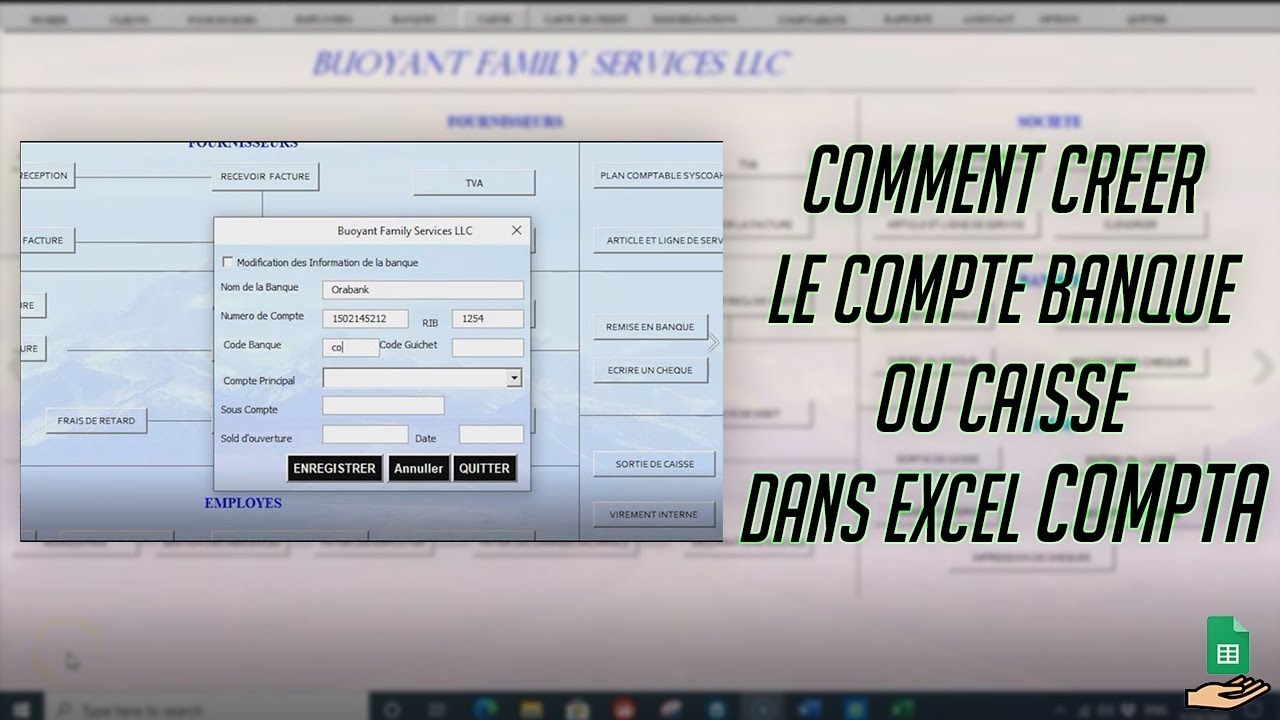AJOUTER LE COMPTE BANQUE OU CAISSE MENU-DEPENSES DANS EXCEL COMPTA - YouTube