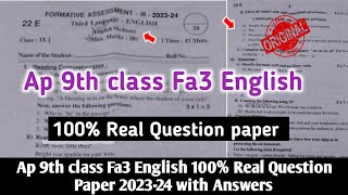 Ap 9th Class English Fa3 Question Paper 2024 With Answers 9th Class Fa3 ...