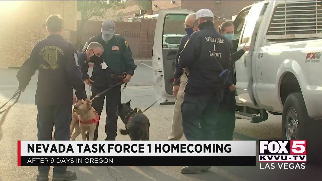 Nevada Task Force 1 returns home from wildfires - YouTube