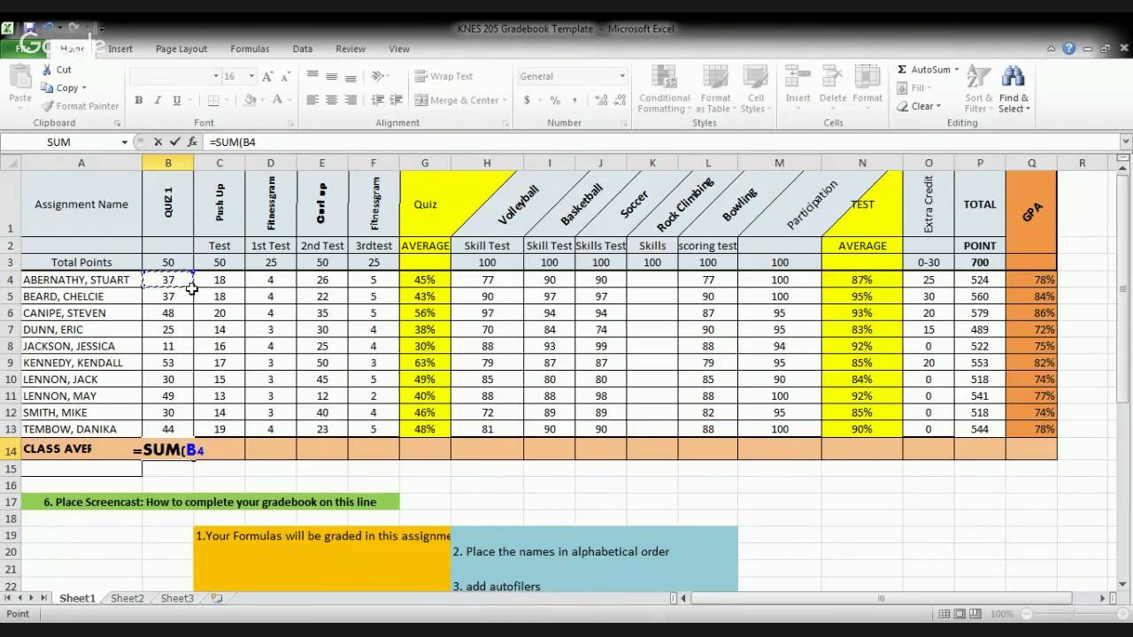 Excel Physical Education Gradebook - YouTube