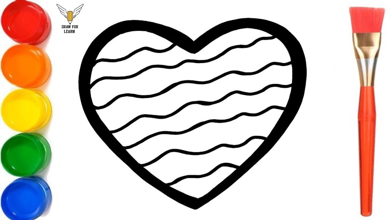 How to Draw heart shape drawing, Painting and Coloring for Kids ...