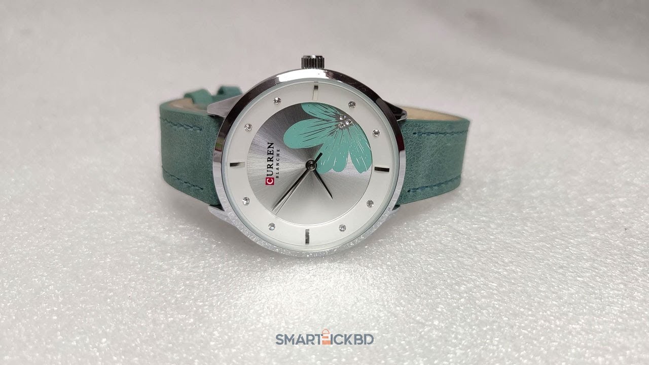 Curren 9048 Ladies Waterproof Round Watch- Simple Flowers Dial Blue ...