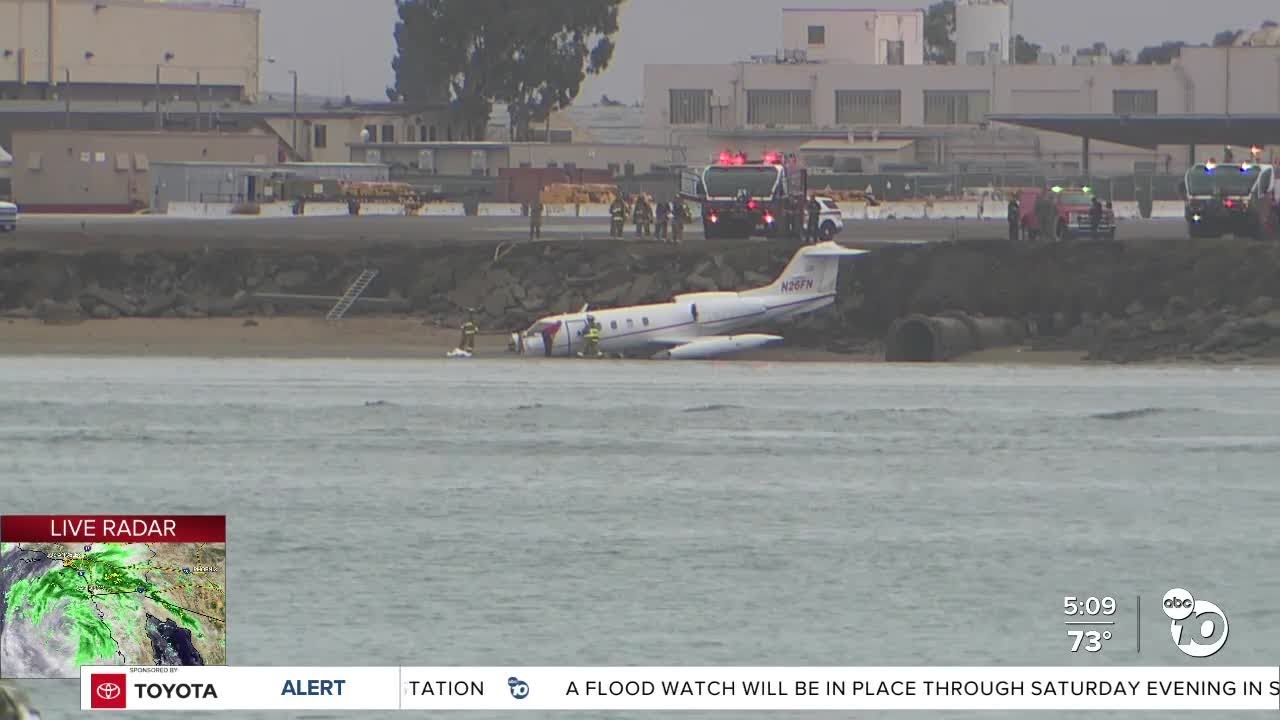 Plane slides off runway at North Island Naval Air Station - YouTube