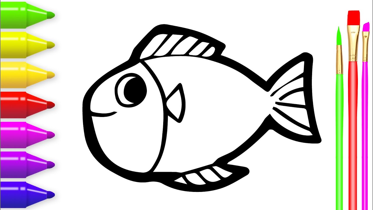 How to draw cute fish for kids? ｜Teach children to draw and color fish ...