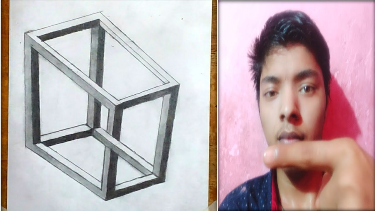 how to draw the impossible cube opening illusion pencil colour - YouTube