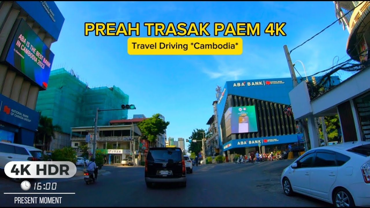 Preah Trasak Paem street 4K Phnom Penh city full HDR-Driving Cambodia ...