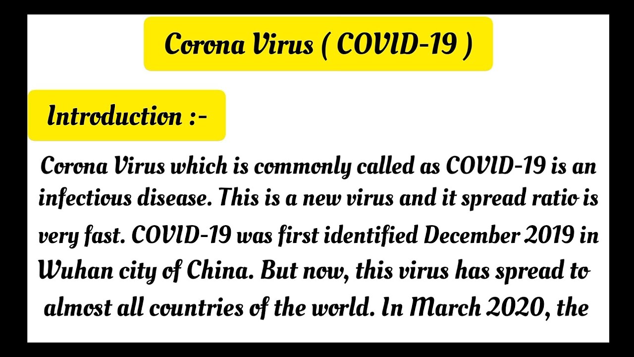 Paragraph On Corona virus In English || Essay On COVID-19 || Corona ...